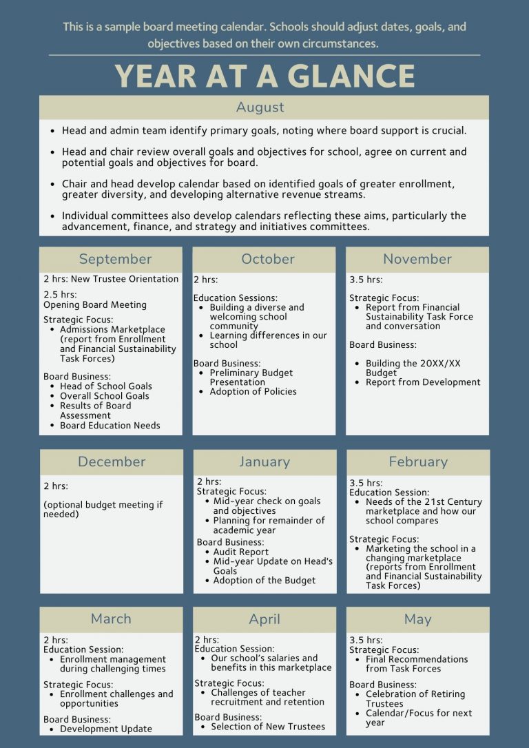 Sample Board Meeting Calendar